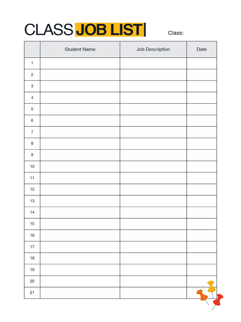Class Job List Planner Document in Modern and Simple Style | PDF