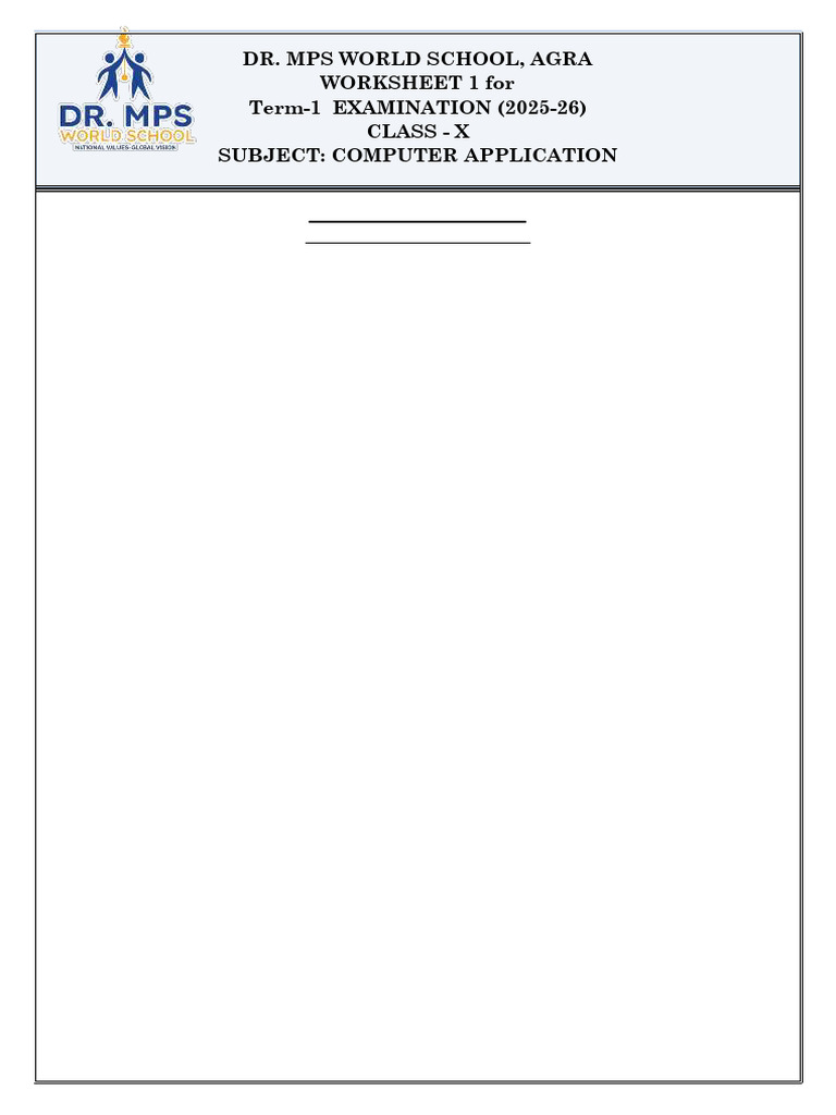 Class X Computer Applications Worksheet | PDF