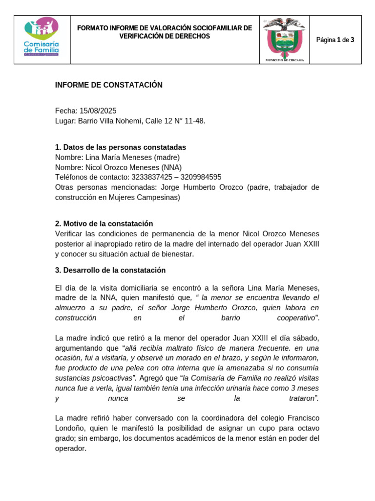 Informe - Constatacion NICOL OROZCO MENESES | PDF
