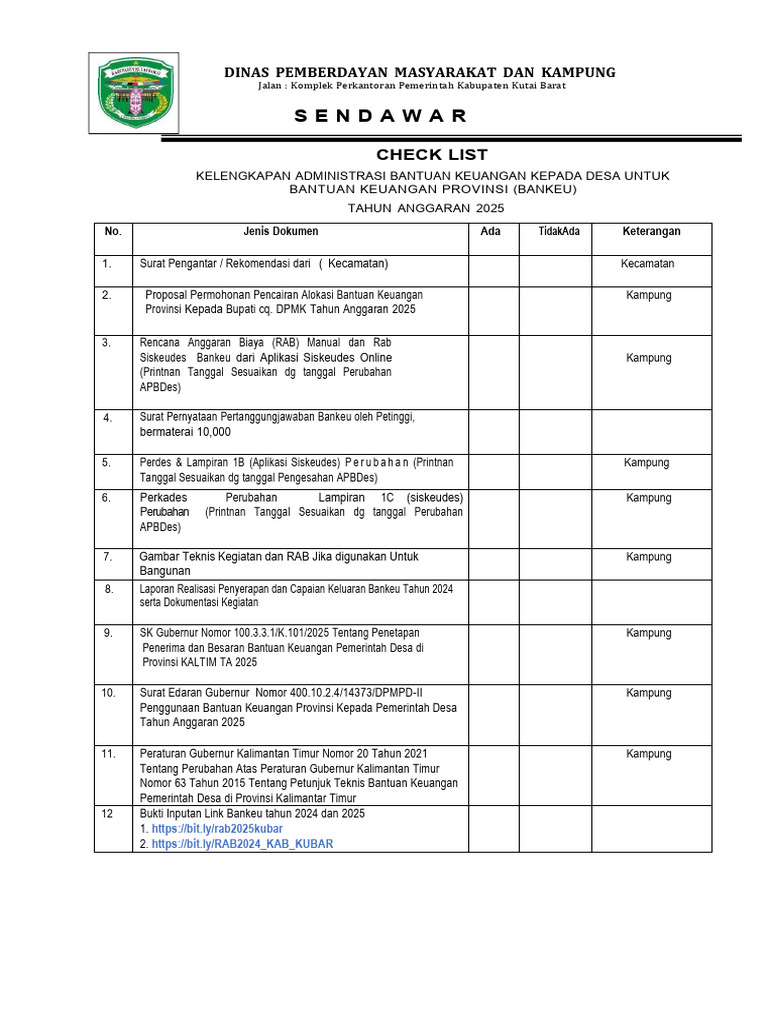 Checklis Bankeu 2025 FINAL | PDF