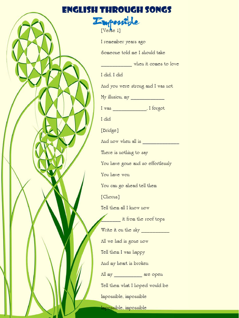 Impossible Lyrics Analysis PDF | PDF