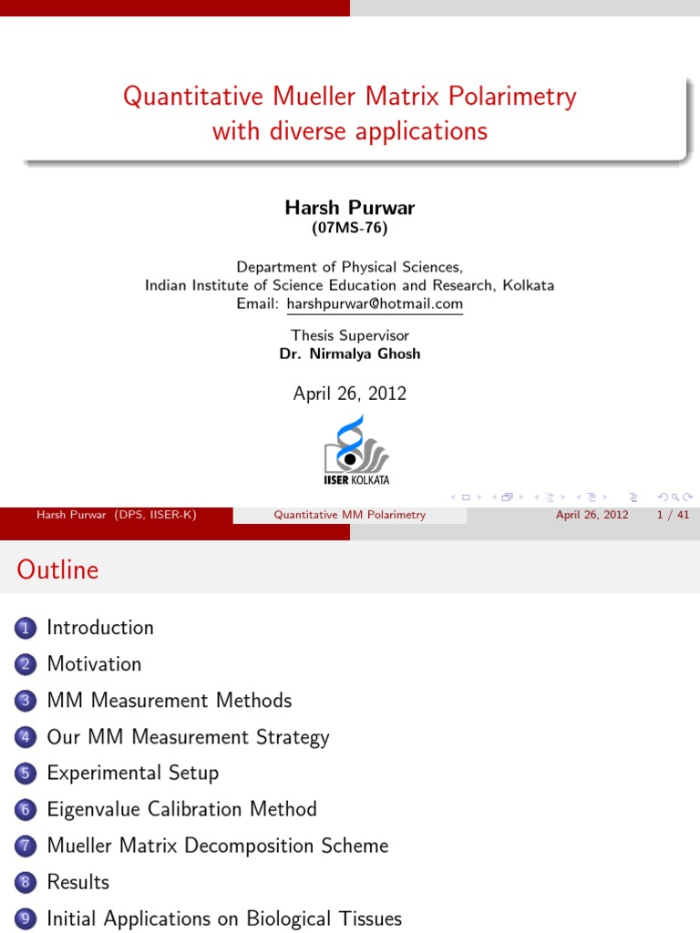 Quantitative Mueller Matrix Polarimetry With Diverse Applications | PDF ...