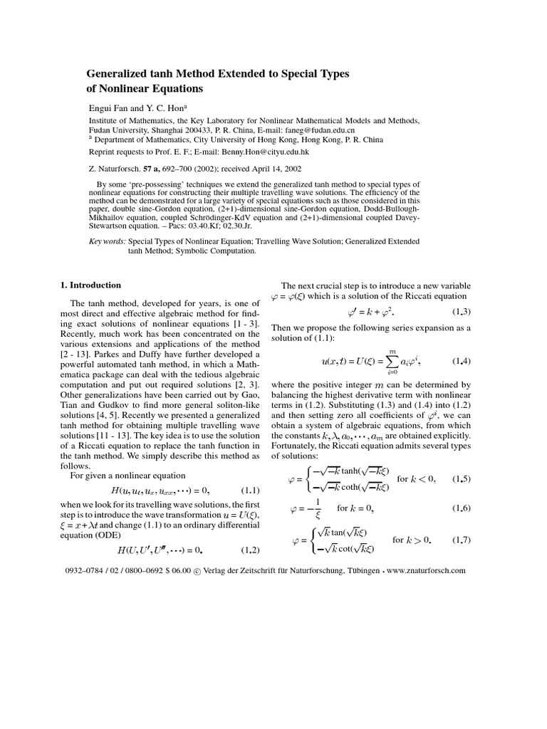 Generalized Tanh Method Extended To Special Types | PDF | Equations ...