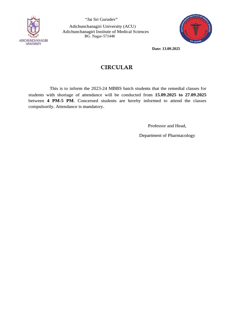 Circular Remedial Classes | PDF