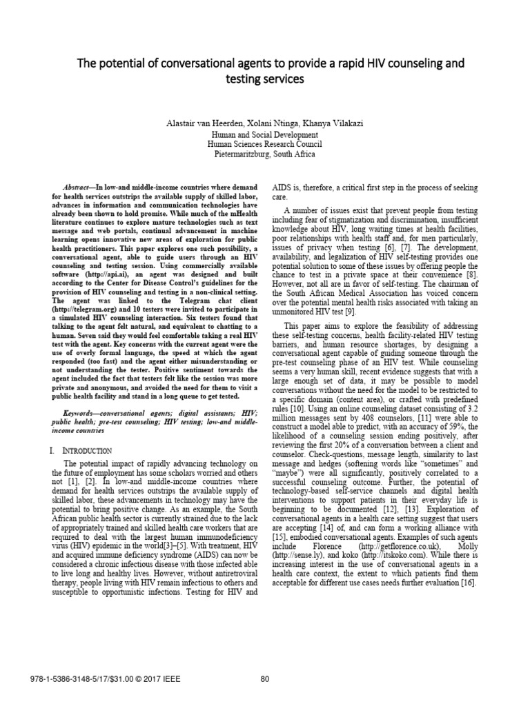 The Potential of Conversational Agents To Provide A Rapid HIV ...