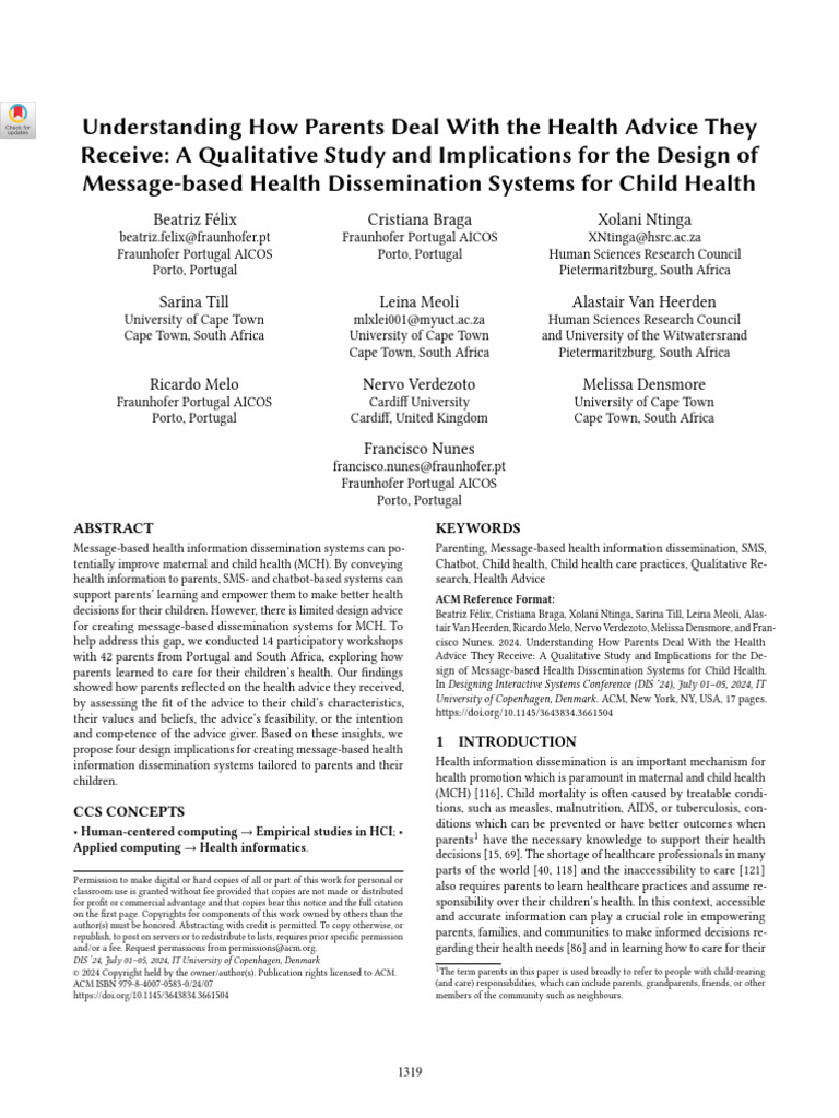 Designing Health Info Systems for Parents | PDF | Mother | Communication