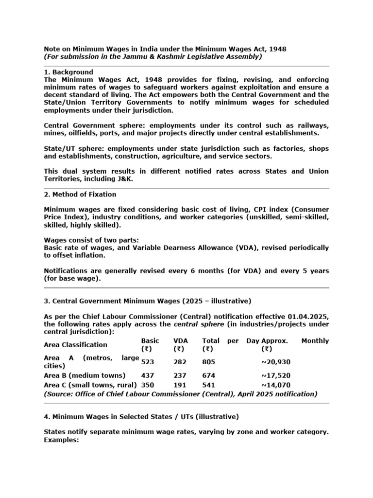 J&K Minimum Wages Notification 2025 | PDF | Cost Of Living | Labor