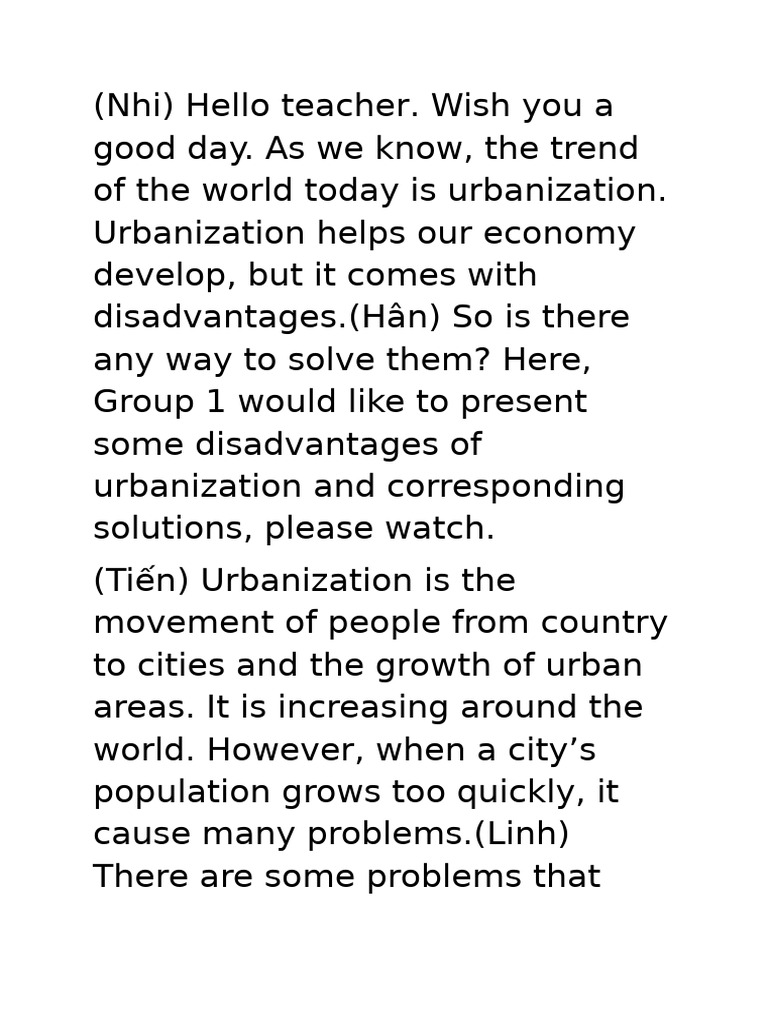 Urbanization Iss The Movement of People From Country To Cities and The ...