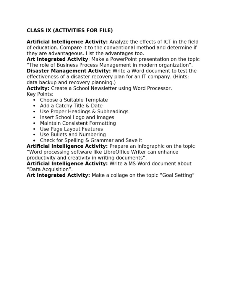 CLASS IX Activities For File | PDF
