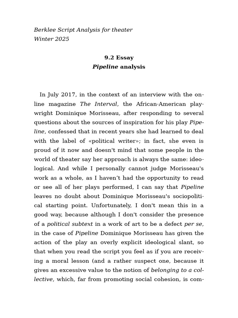 Analysis of Morisseau's "Pipeline" | PDF | Justice | Crime & Violence