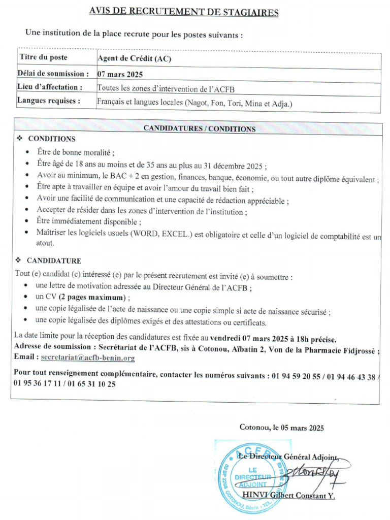 Avis Recrutement Stagiaires Mars 2025 | PDF