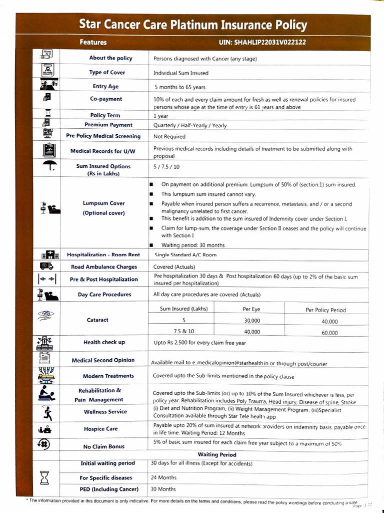 Star Cancer Care Platinum Policy Overview | PDF | Clinical Medicine ...