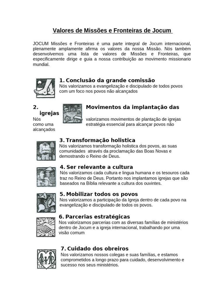 Valores de Missões e Fronteiras Jocum | PDF