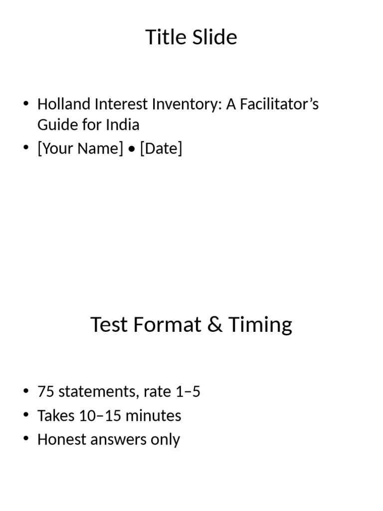 Holland Interest Inventory Guide for India | PDF
