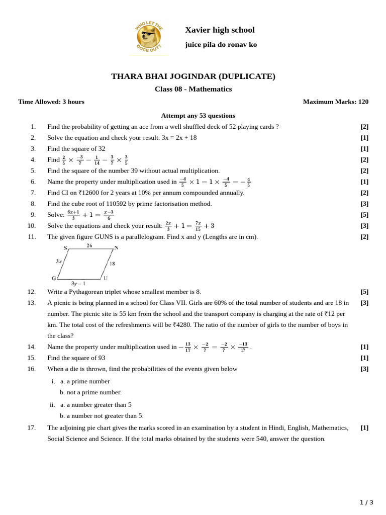 Question Paper Maths 2025 | PDF | Number Theory | Elementary Mathematics