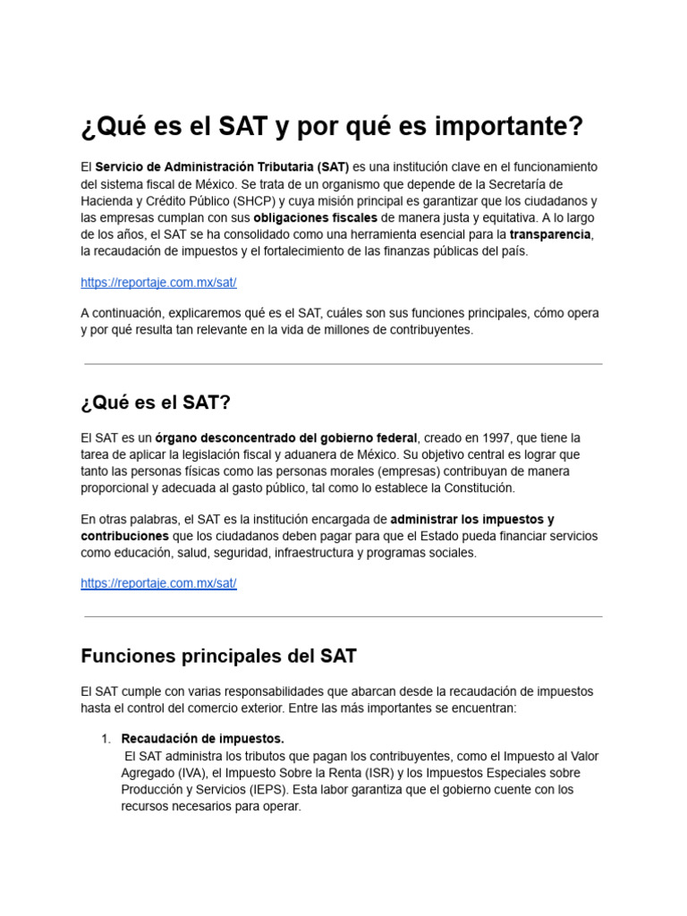 Funciones y relevancia del SAT en México | PDF | Economias | Gobierno