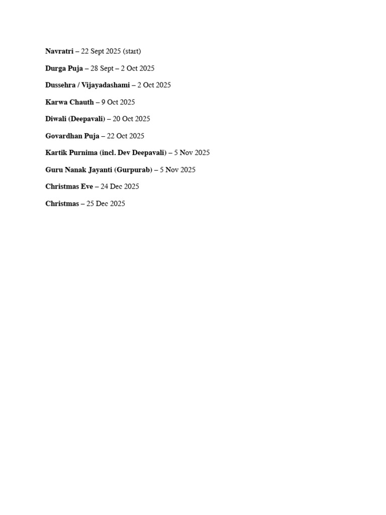 2025 Indian Festival Calendar PDF | PDF