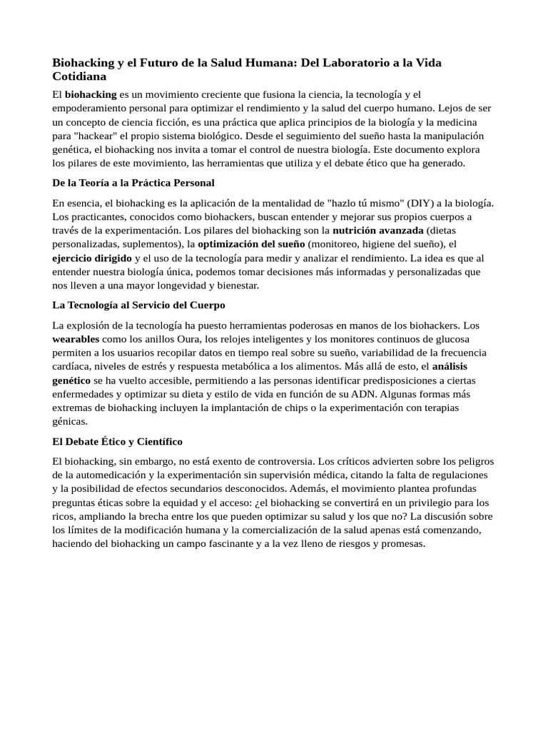 Biohacking y el Futuro de la Salud Humana | PDF | Biología