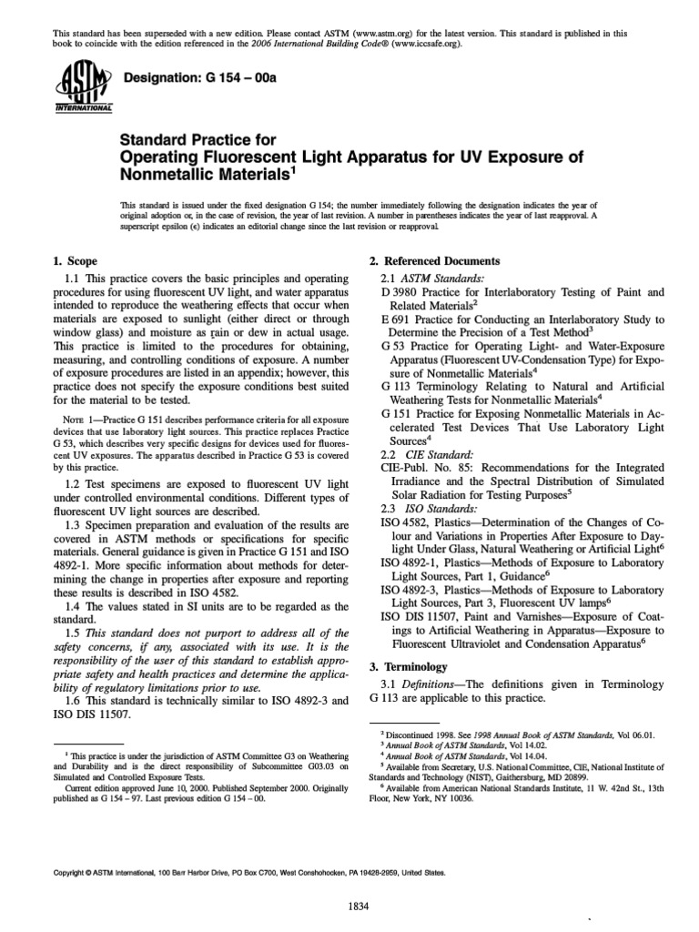 Fluorescent UV Exposure Standard G 154 | PDF | Ultraviolet ...