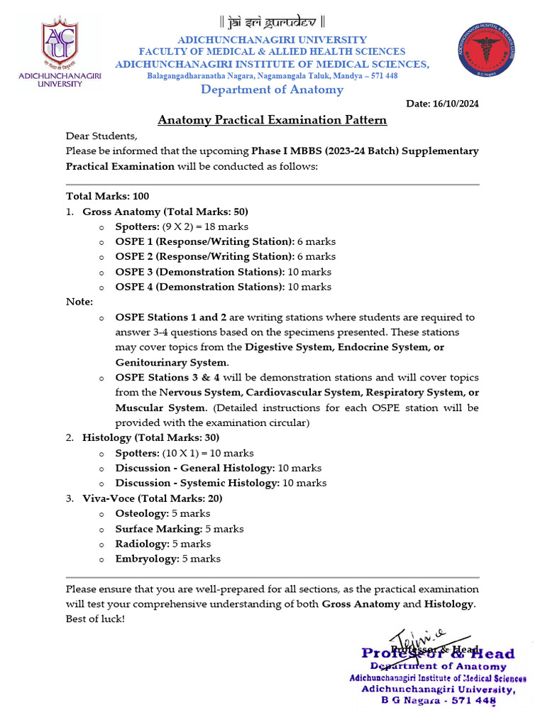 Anatomy Practical Examination Pattern | PDF