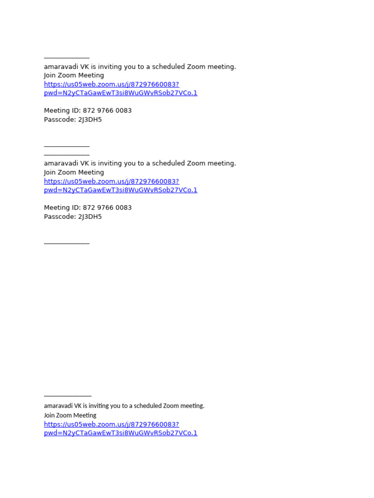 Zoom Meeting Invitation from Amaravadi VK | PDF