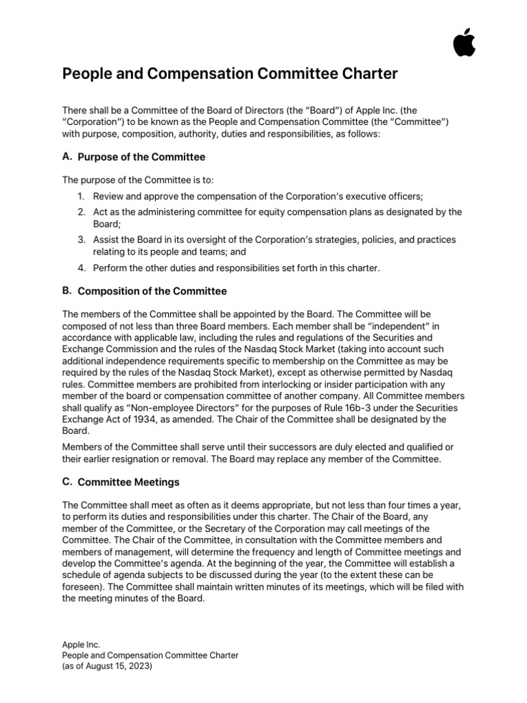 People and Compensation Committee Charter: A. Purpose of The Committee ...
