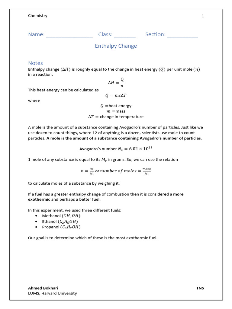 Enthalpy Change in Fuel Combustion | PDF | Enthalpy | Mole (Unit)