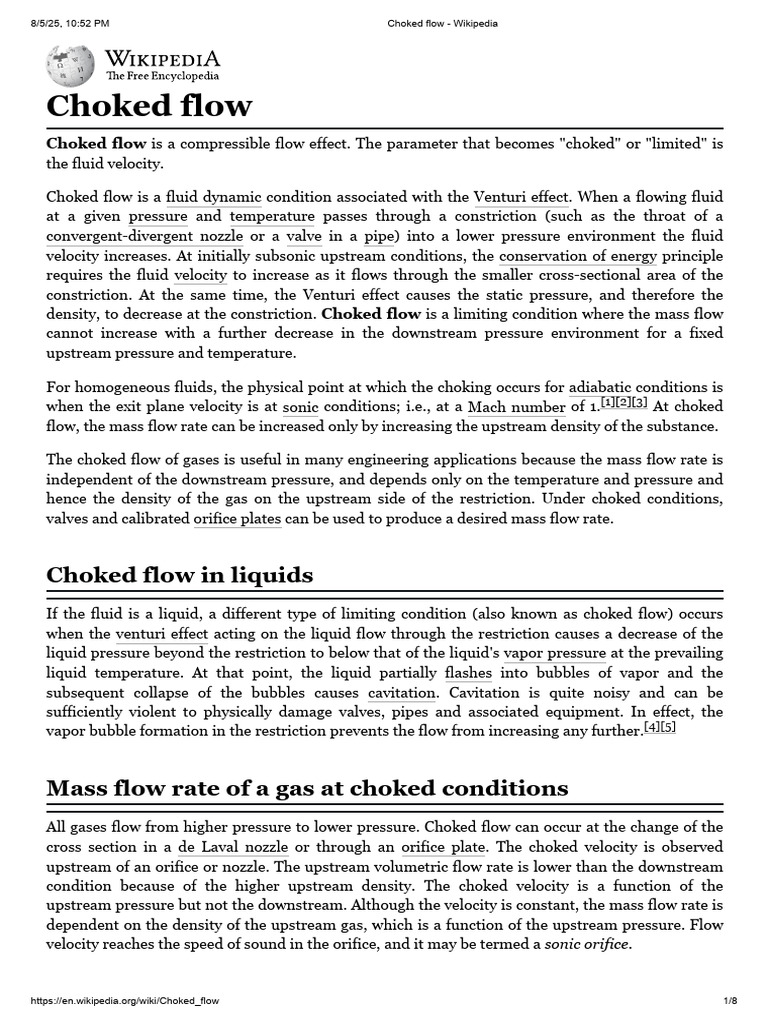 Choked Flow - Wikipedia | PDF | Fluid Dynamics | Dynamics (Mechanics)