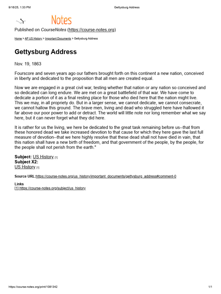 Gettysburg Address Analysis and Significance | PDF