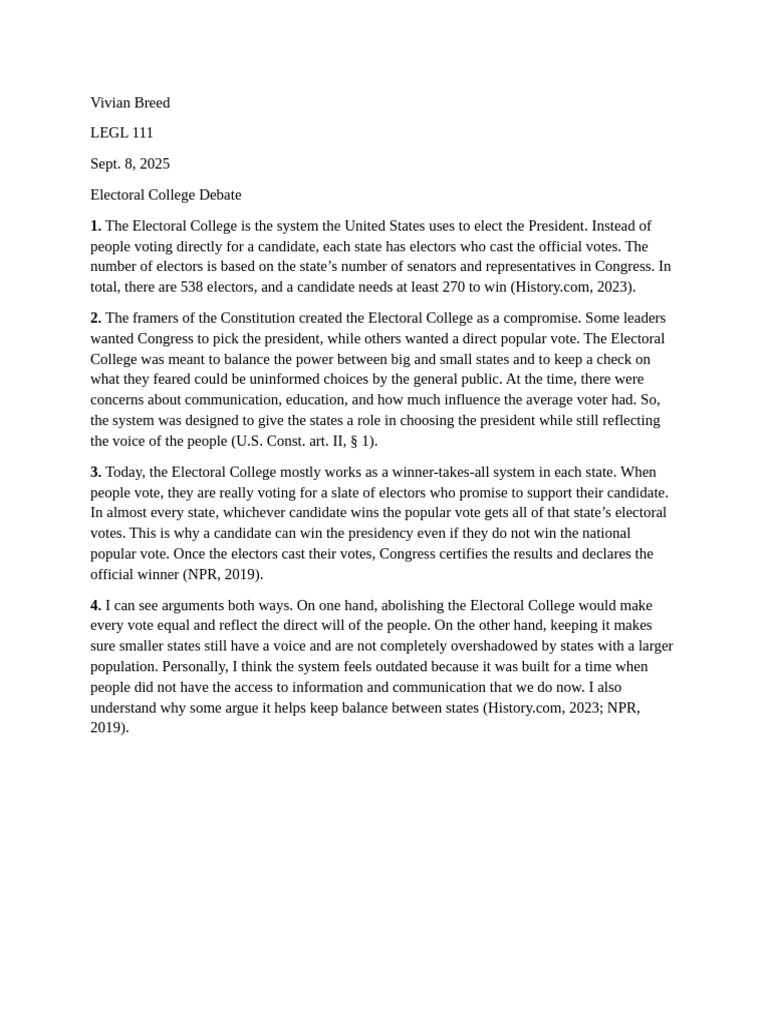 Understanding the Electoral College System | PDF | Democracy ...