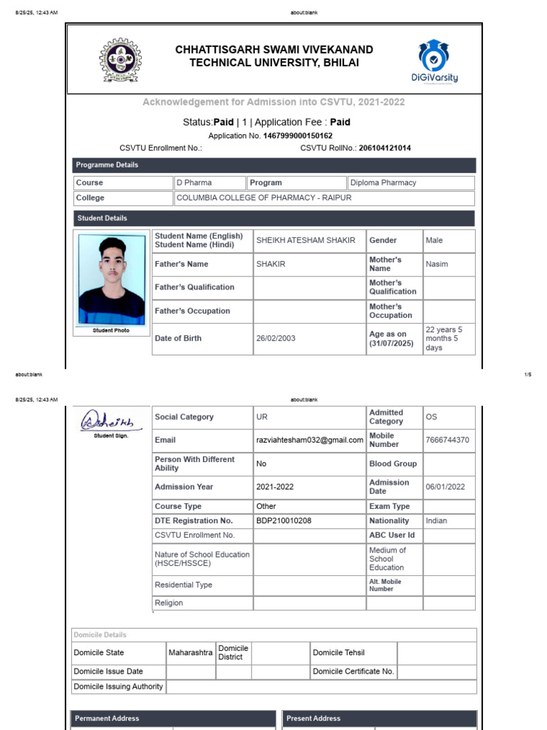 D.pharma Application Form | PDF | Educational Stages | Qualifications