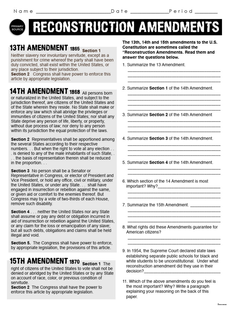 Reconstruction Amendments (Lincoln's Ten Percent Plan) | PDF ...