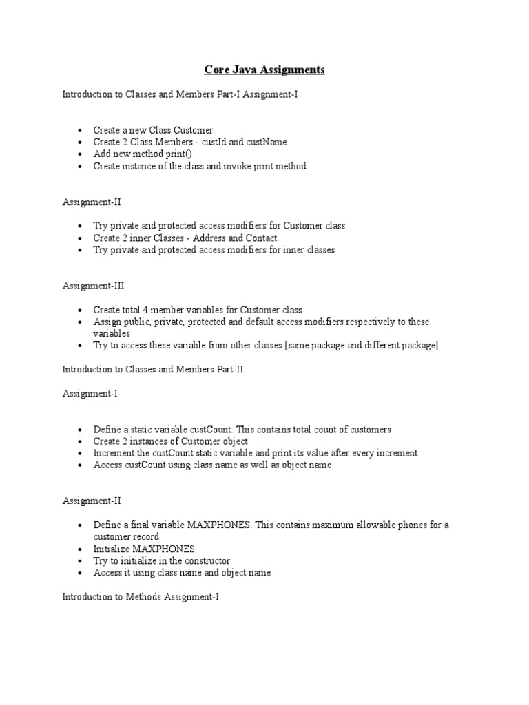 Core Java Assignments | PDF | Method (Computer Programming ... Core Java Assignments | PDF | Method (Computer Programming ...
