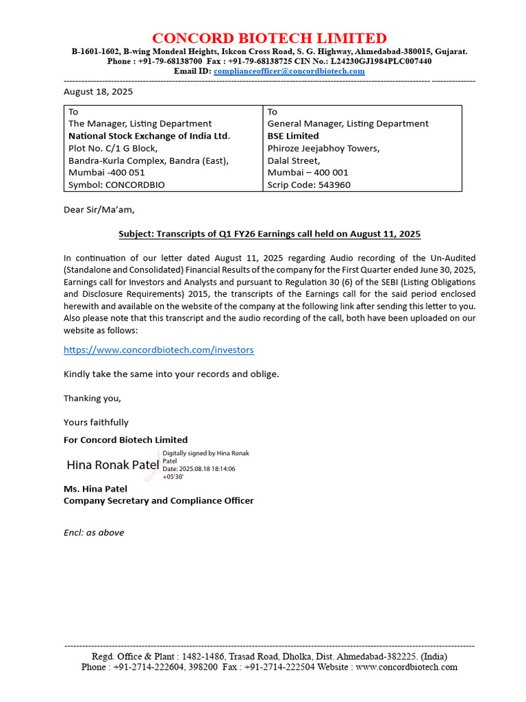Q1 FY26 Earnings Call Transcript | PDF | Pricing | Research And Development