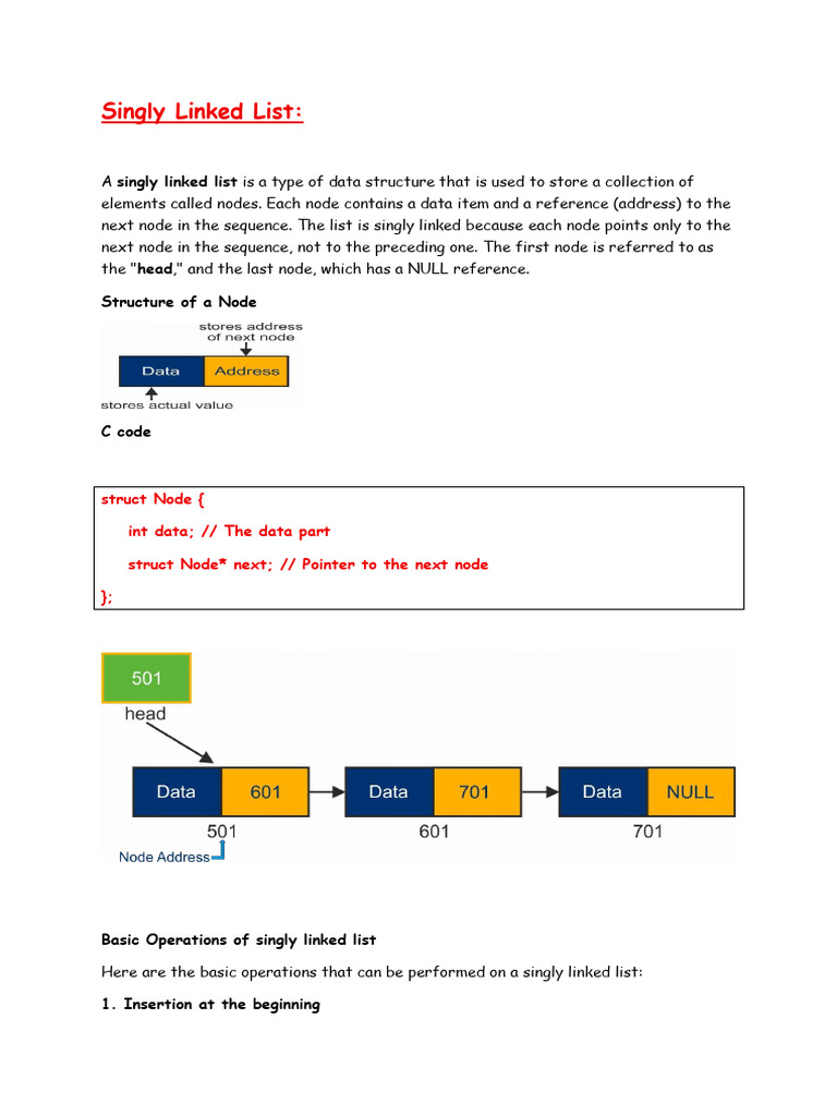 Singly Linked List Operations in C | PDF | Pointer (Computer ...