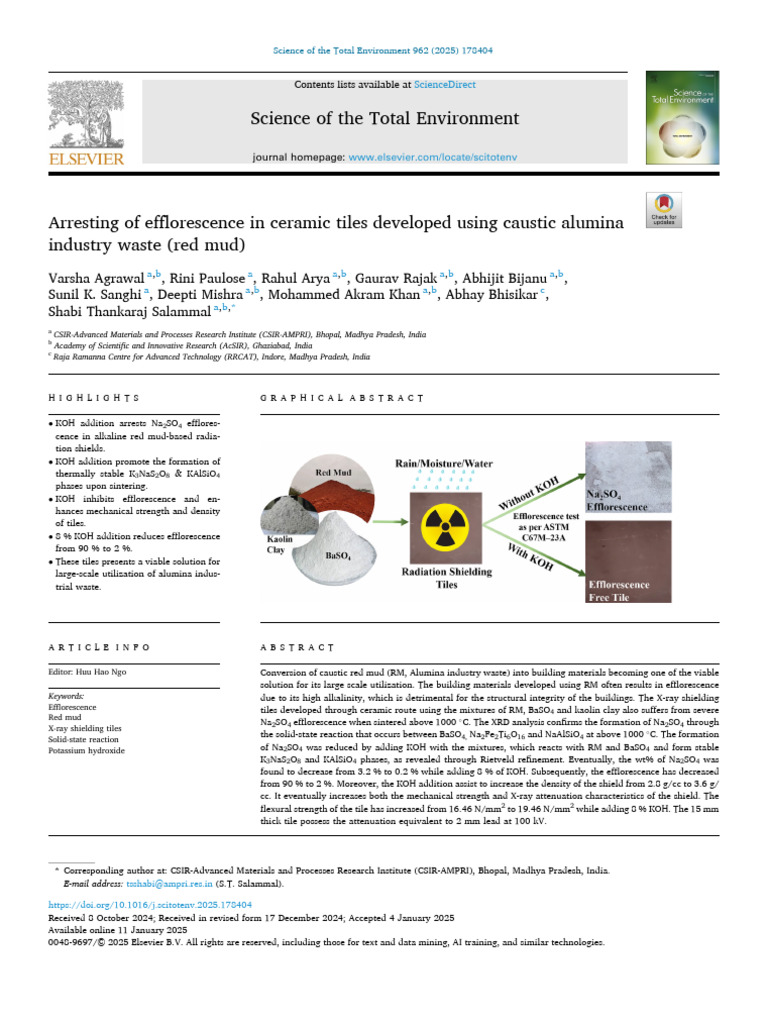 Red Mud Tiles: Efflorescence Control with KOH | PDF | Sodium Hydroxide ...