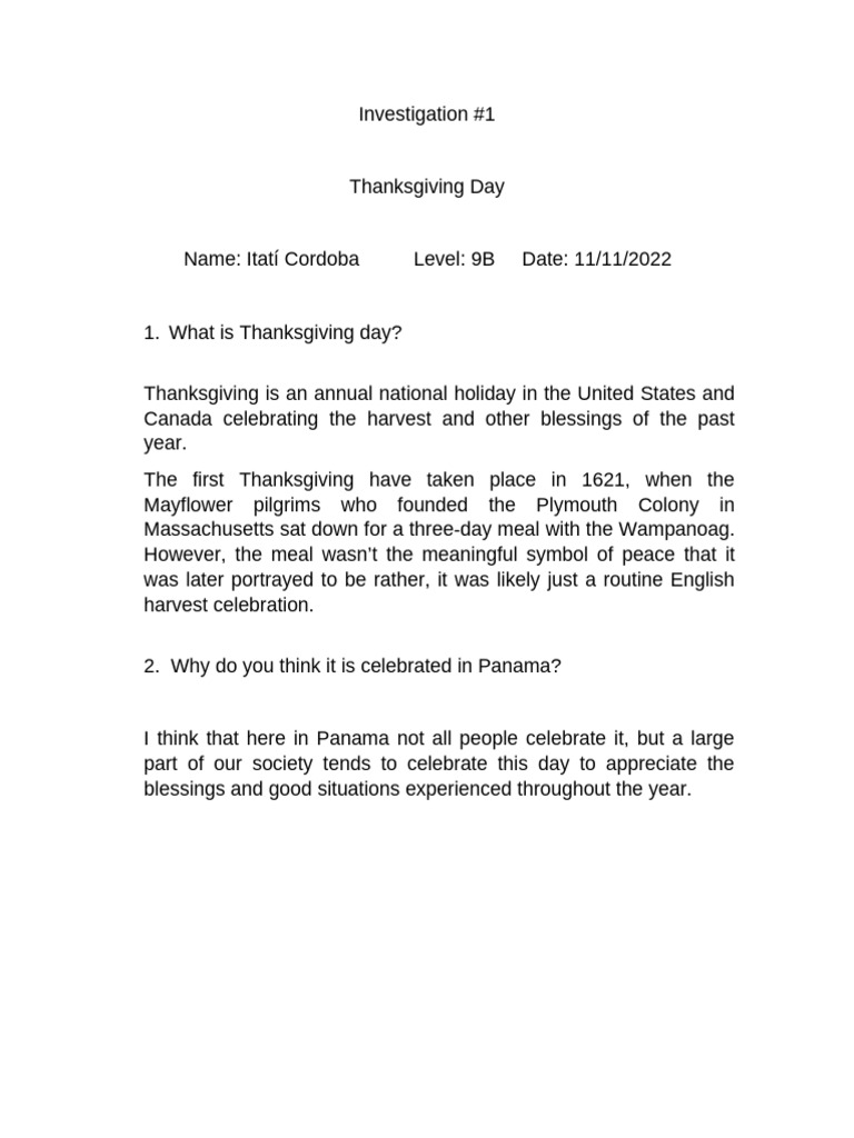 Understanding Thanksgiving Day History | PDF
