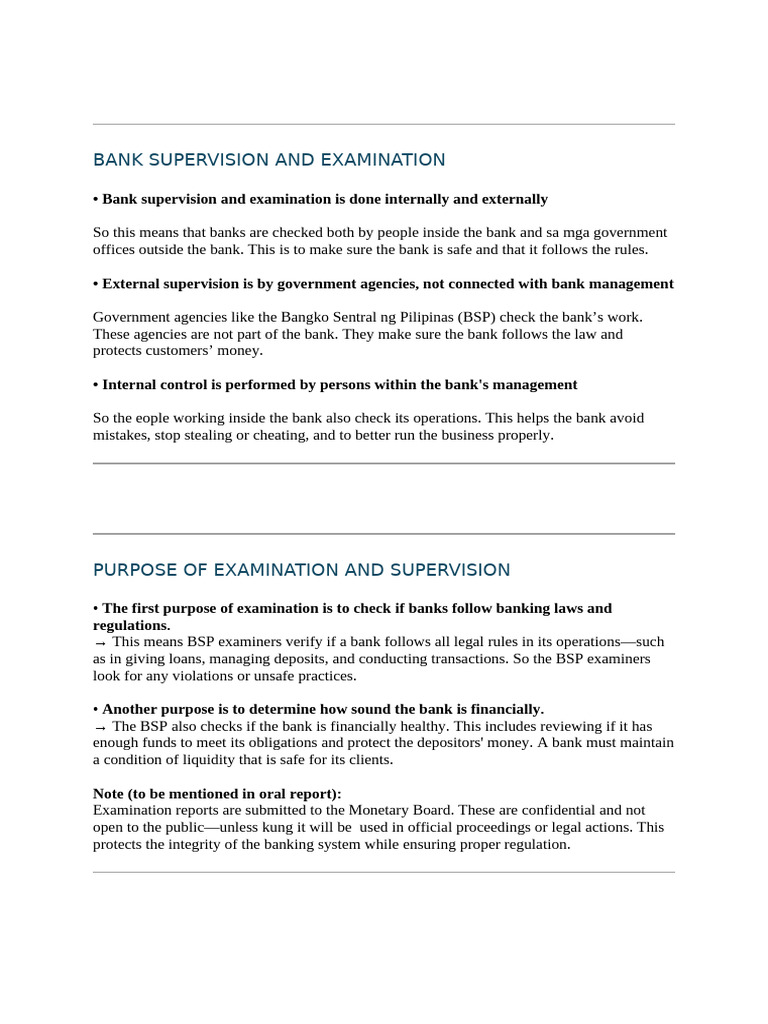 Bank Supervision and Examination Overview | PDF | Banks | Loans
