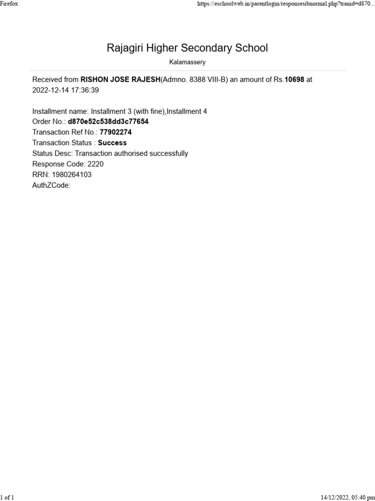 Rajagiri Fee 0n 14.12.2022.Php | PDF