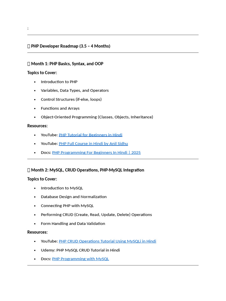 PHP Developer Roadmap Overview | PDF