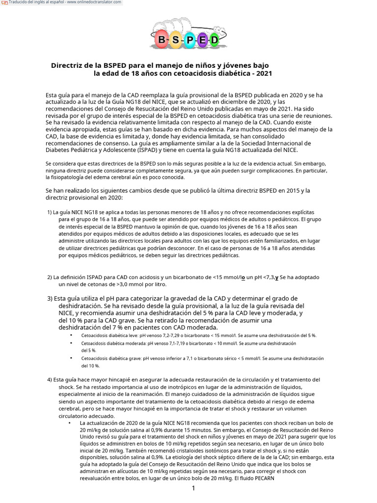 Bsped Dka Guideline v3 (1) .En - Es | PDF | Sodio | Choque (circulatorio)