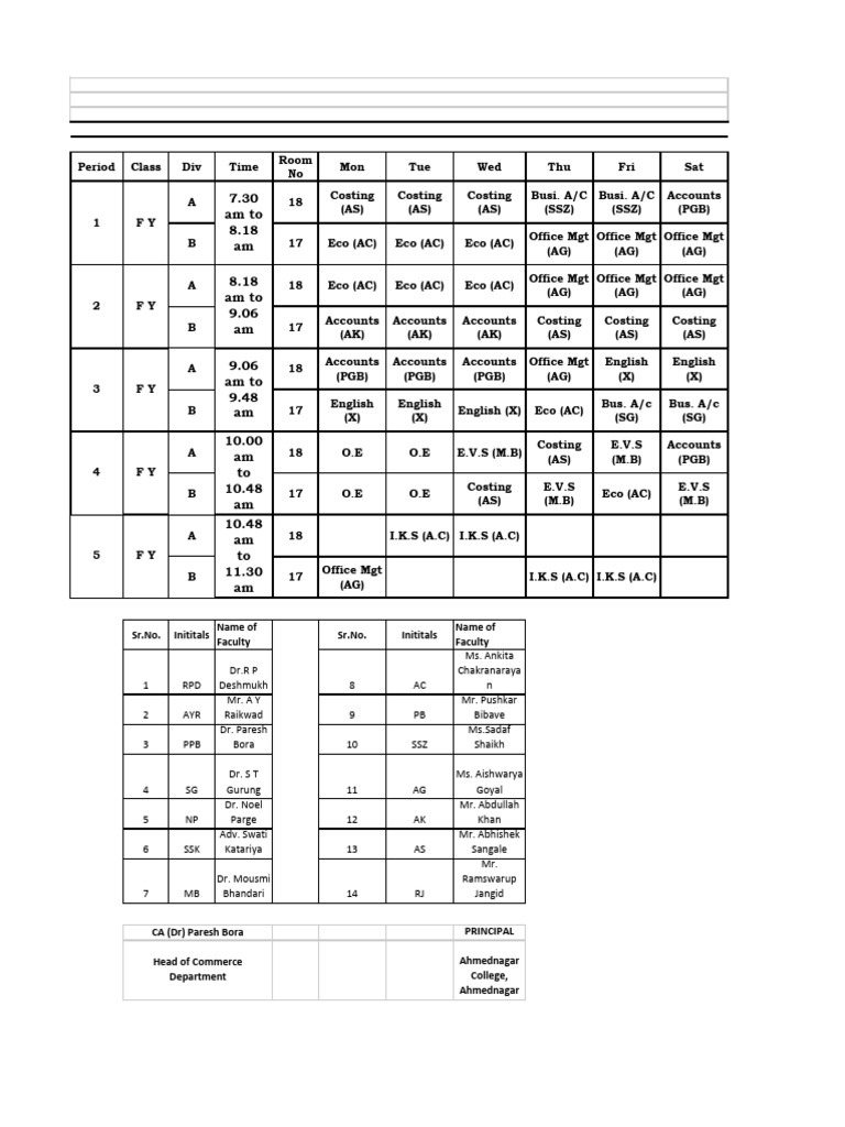 2025-26 Fy Bcom Timetable | PDF | Academic Degree