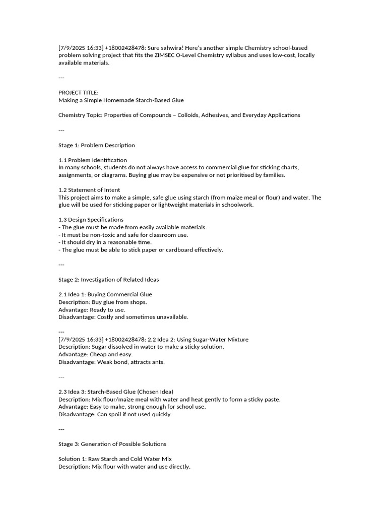 Zimsec Chemistry Project | PDF | Adhesive | Flour