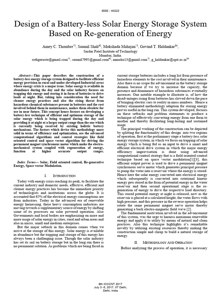 Design of a Battery-less Solar Energy Storage System Based on Re ...