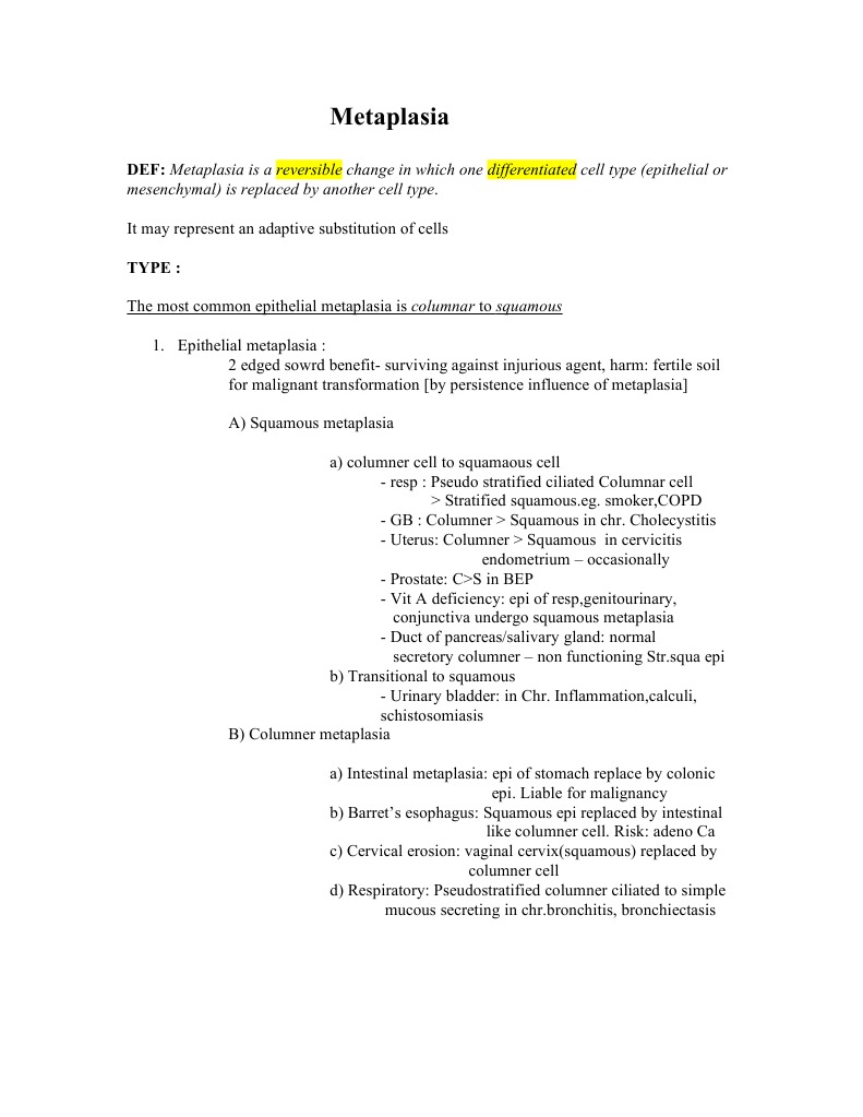 Metaplasia | PDF | Epithelium | Cell Biology