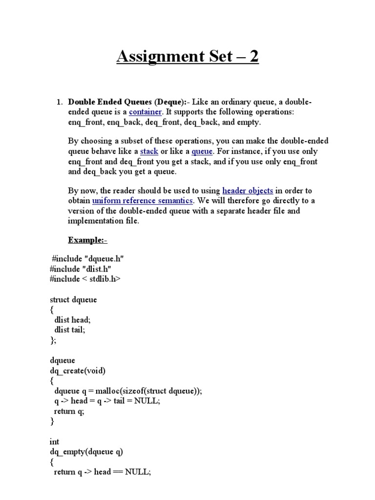 Assignment Set - 2: Data Structures Including Queues, Binary Trees, Searching and Hashing | PDF ...