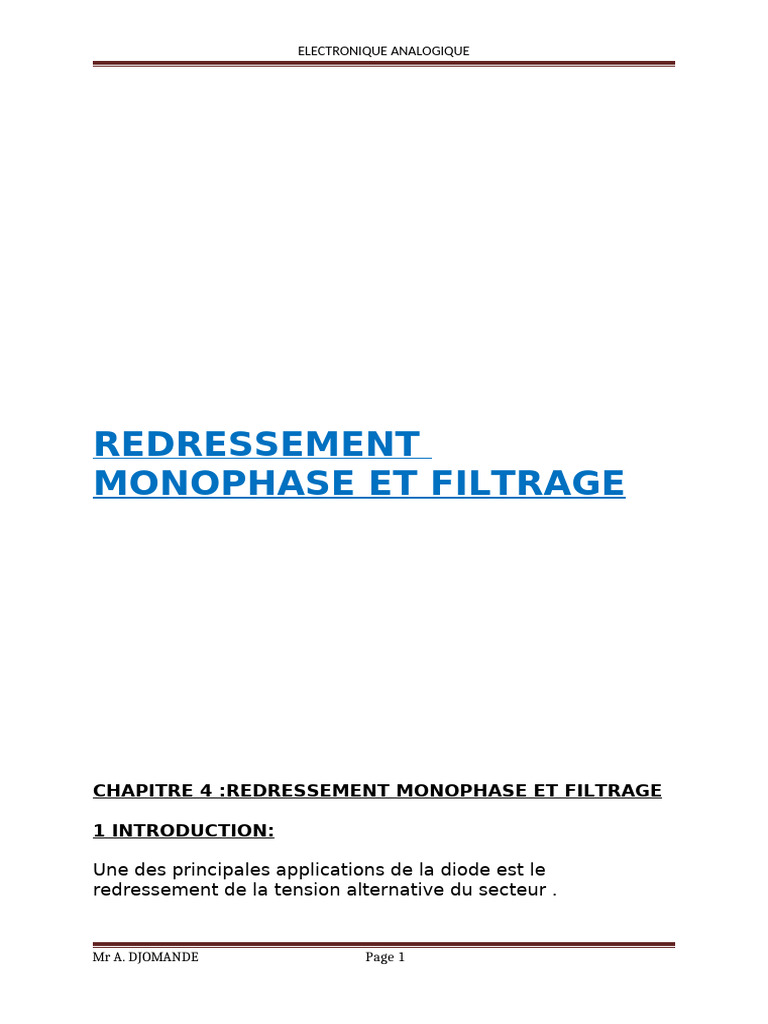Chapitre 4 Redressement | PDF | Redresseur | Condensateur