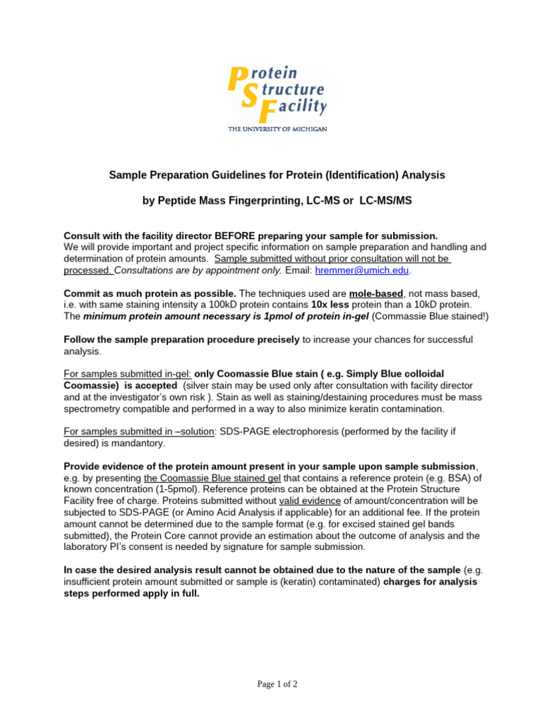 Protein Sample Prep Guidelines for Analysis | PDF | Proteins ...