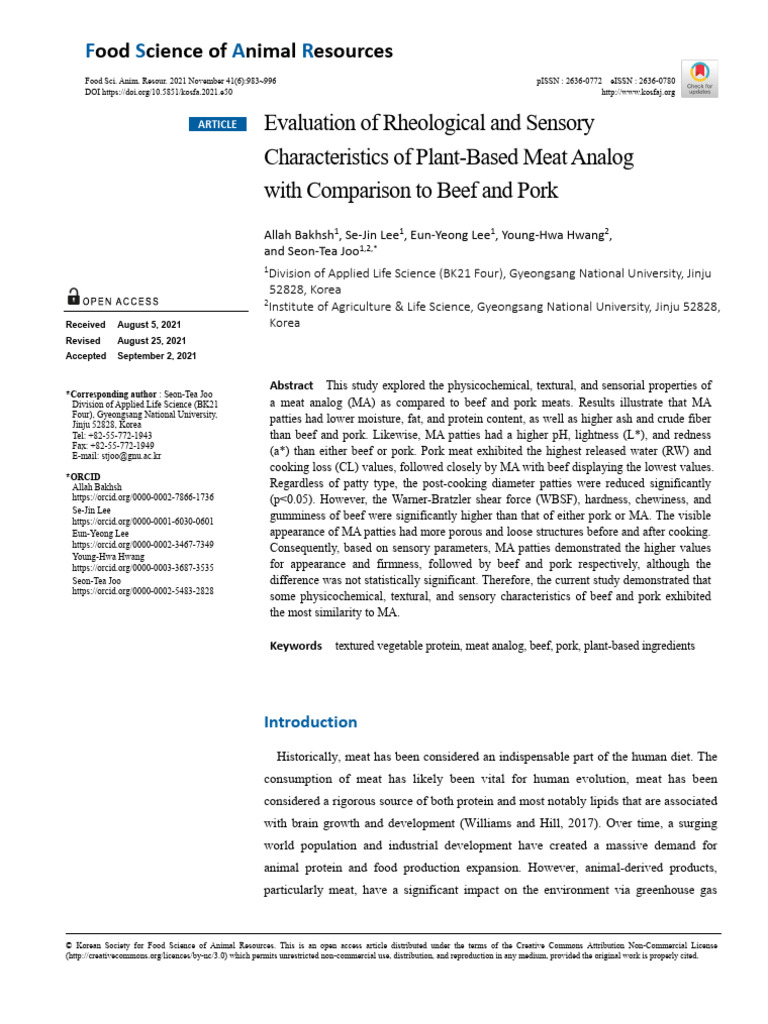 Plant-Based Meat Analog Comparison | PDF | Beef | Meat