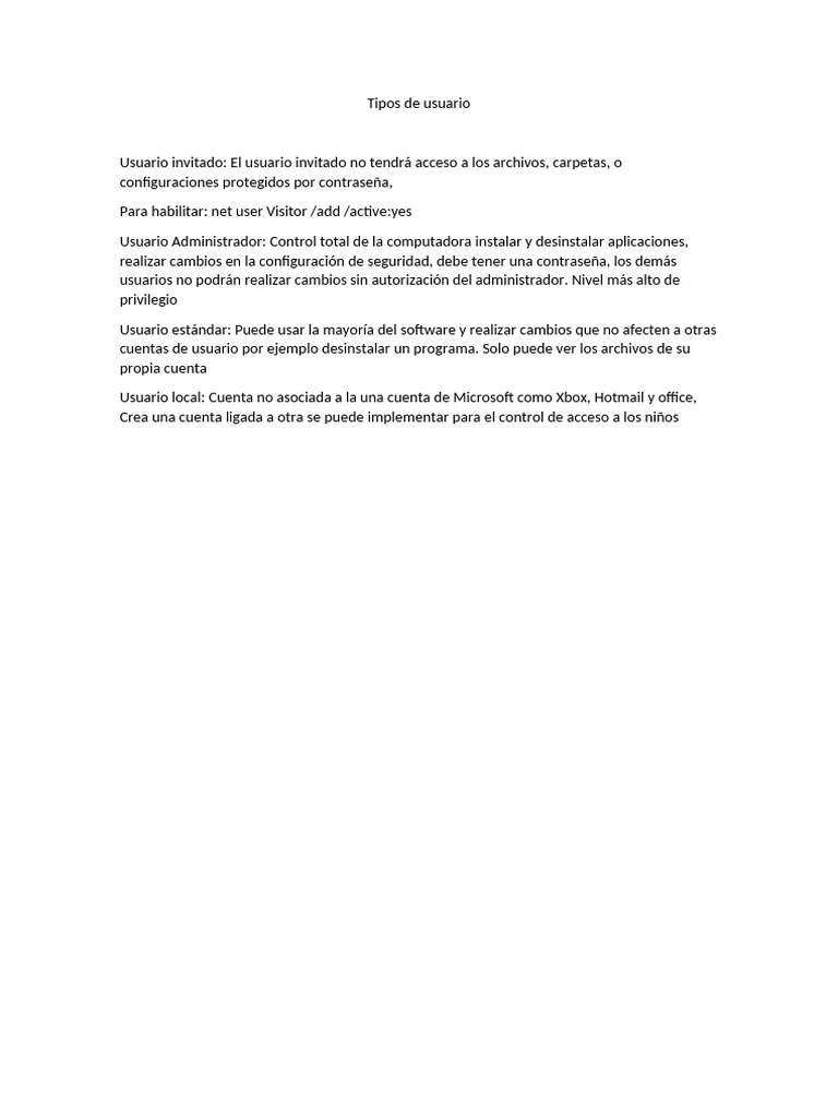 Tipos de usuarios en sistemas operativos | PDF